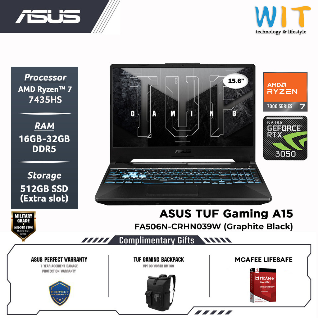 ASUS TUF A15 FA506N-CRHN039W (AMD Ryzen 7-7435HS/16GB-32GB RAM/512GB ...