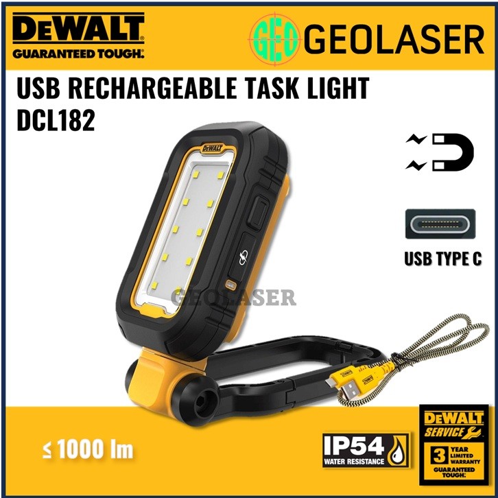 Dewalt DCL182 USB Type C Rechargeable LED Task Light Max 1000lm IP54 ...