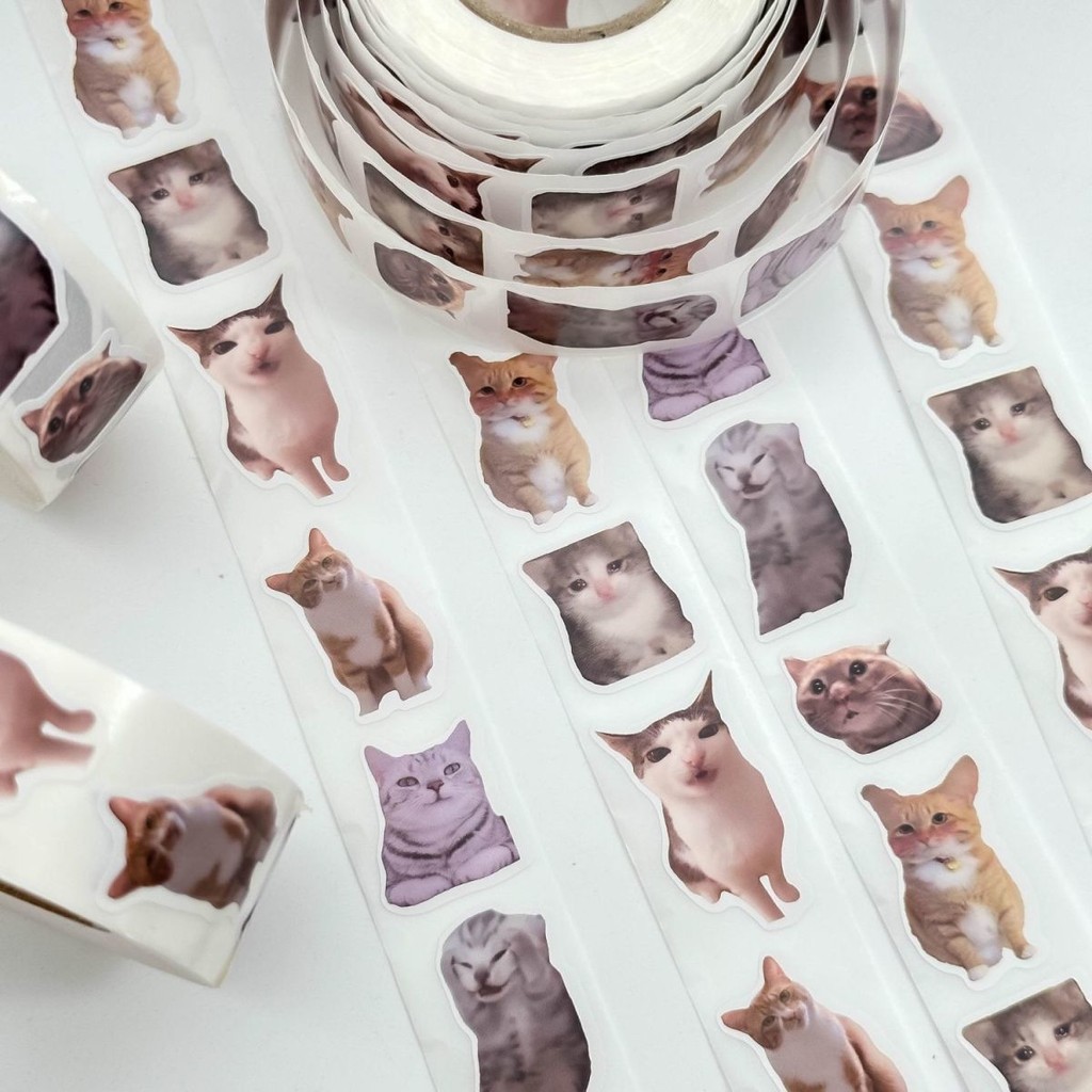 [500 Stickers] meme Cat Cat Roll Stickers Emoticon Sealing Tape ...