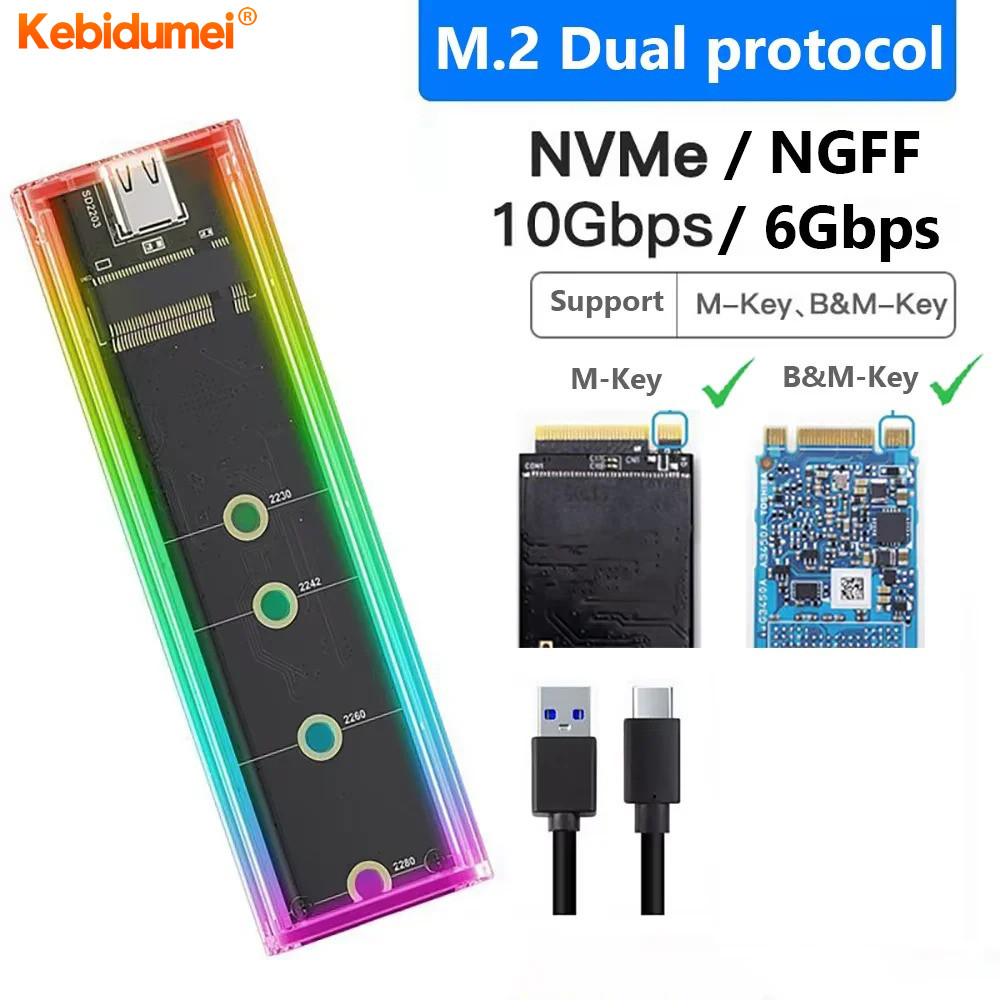 M.2 NVMe SSD Enclosure Adapter Tool with RGB LED Free Aluminum Case USB ...