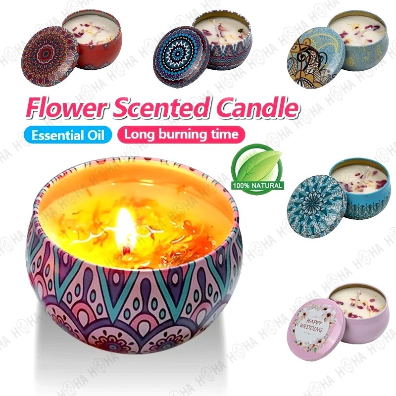 Scented Candle Lilin Door Gift Dry Flower Natural Soy Wax Essential Oil ...