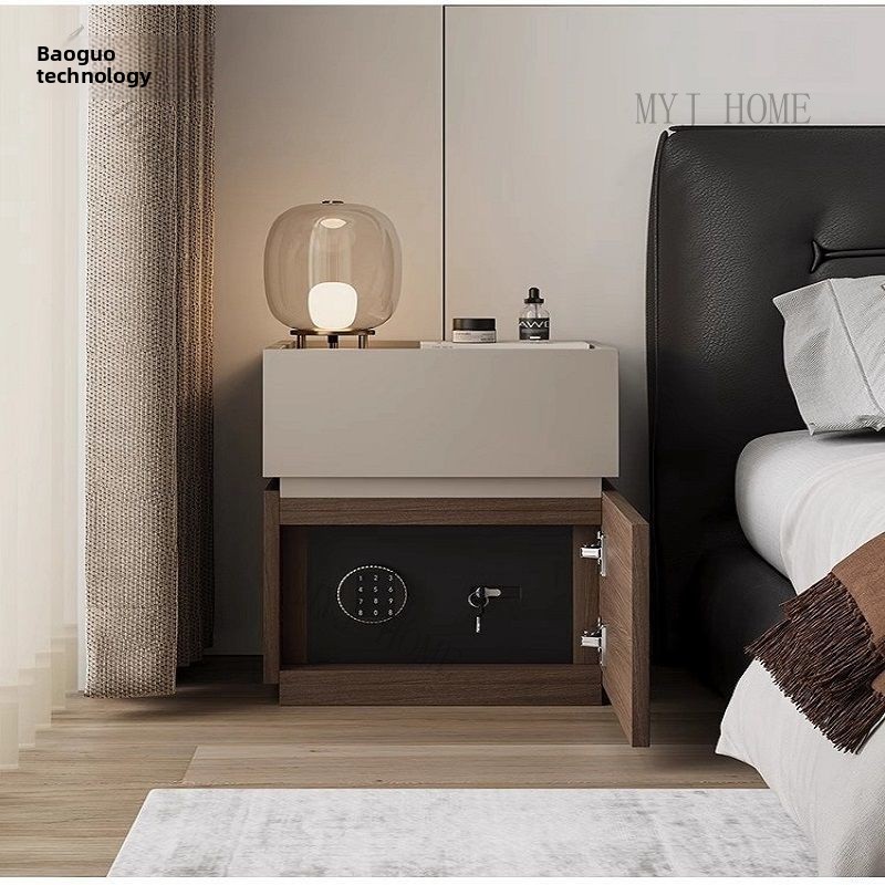 Solid Wood Bedside Cabinet Safe Integrated Small Apartment Storage ...