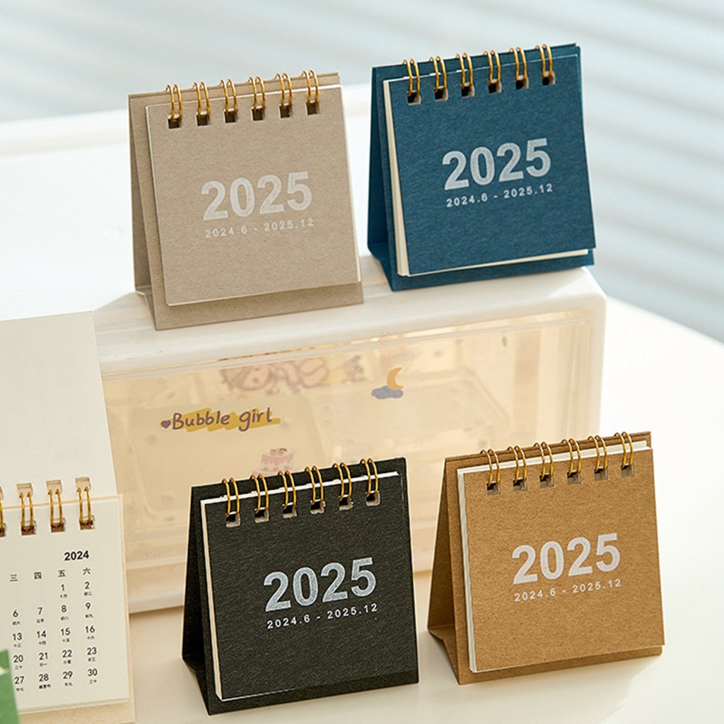 QJS 2025 Mini Retro Simple Solid Color Desk Calendar Desktop Paper Mini ...