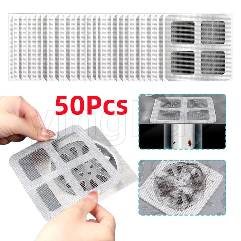 50pcs Disposable Floor Drain Sticker Shower Drain Hair Catcher Mesh ...