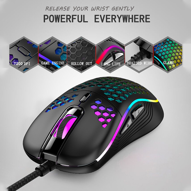 Wired and Wireless Honeycomb Gaming Mouse RGB Backlight, Silent Click ...
