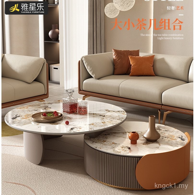 Set Meja Kopi Bulat Papak Batu Mewah Ringan Ruang Tamu Minimalis Moden ...