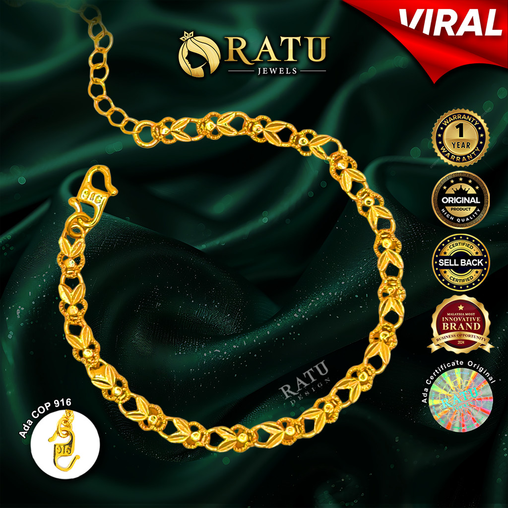 Rantai Tangan (7.82g) Emas RATU Mini Love 17cm+3cm Adjustable Daily Wear Plated Bangles ...