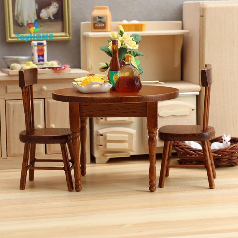 GPHA> 1Set 1:12 Dollhouse Miniature Tables Chairs Dining Table Kitchen ...