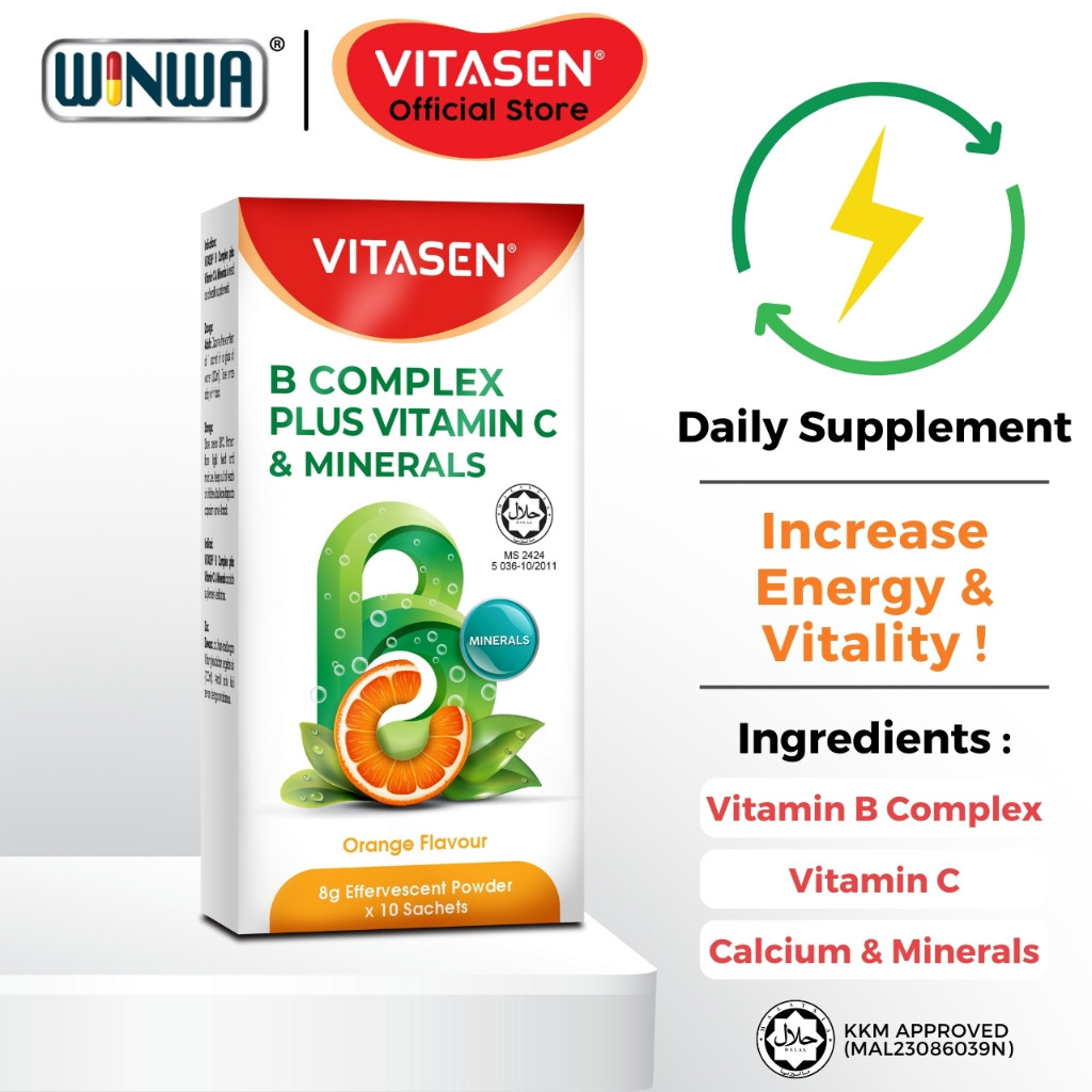 Vitasen B Complex Plus Vitamin C & Minerals Effervescent Powder Sachet ...