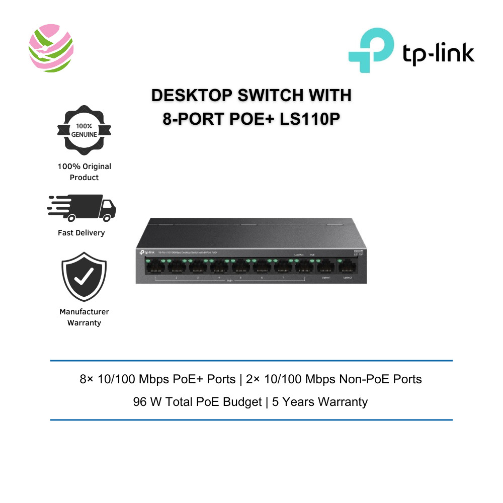 TP-Link 10-Port 10/100Mbps Desktop Switch with 8-Port PoE+ (LS110P ...