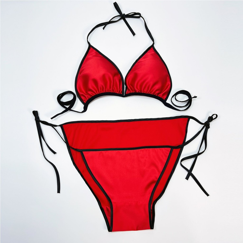 Pure color classic bikini without steel rings, low-waist T-shaped ...