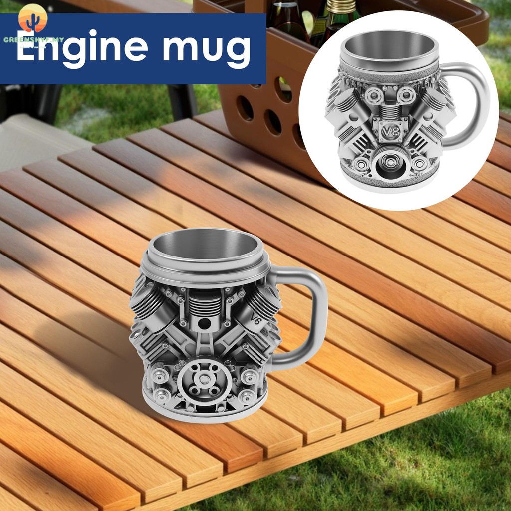 Engine Coffee Mug 350ml Stainless Steel V6/V8 Engine Coffee Cup with Handle for Car Lovers ...