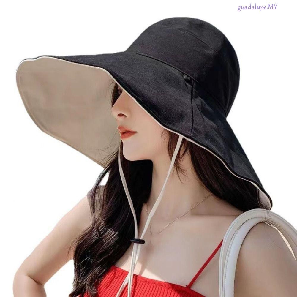 GUADALUPE Women Fisherman Hat, Wide Brim Foldable Sunscreen Sun Hat ...