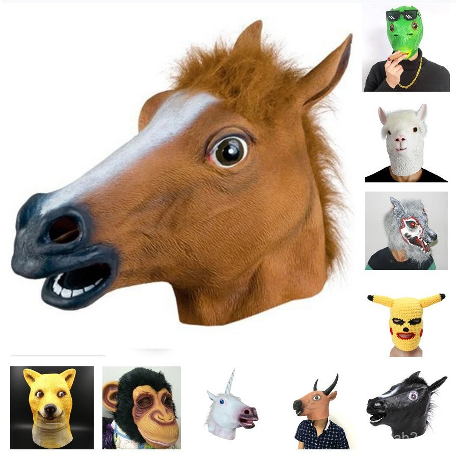 Halloween Topeng Bola Cosplay Lateks Kuda Kepala Topeng Haiwan Hea ...
