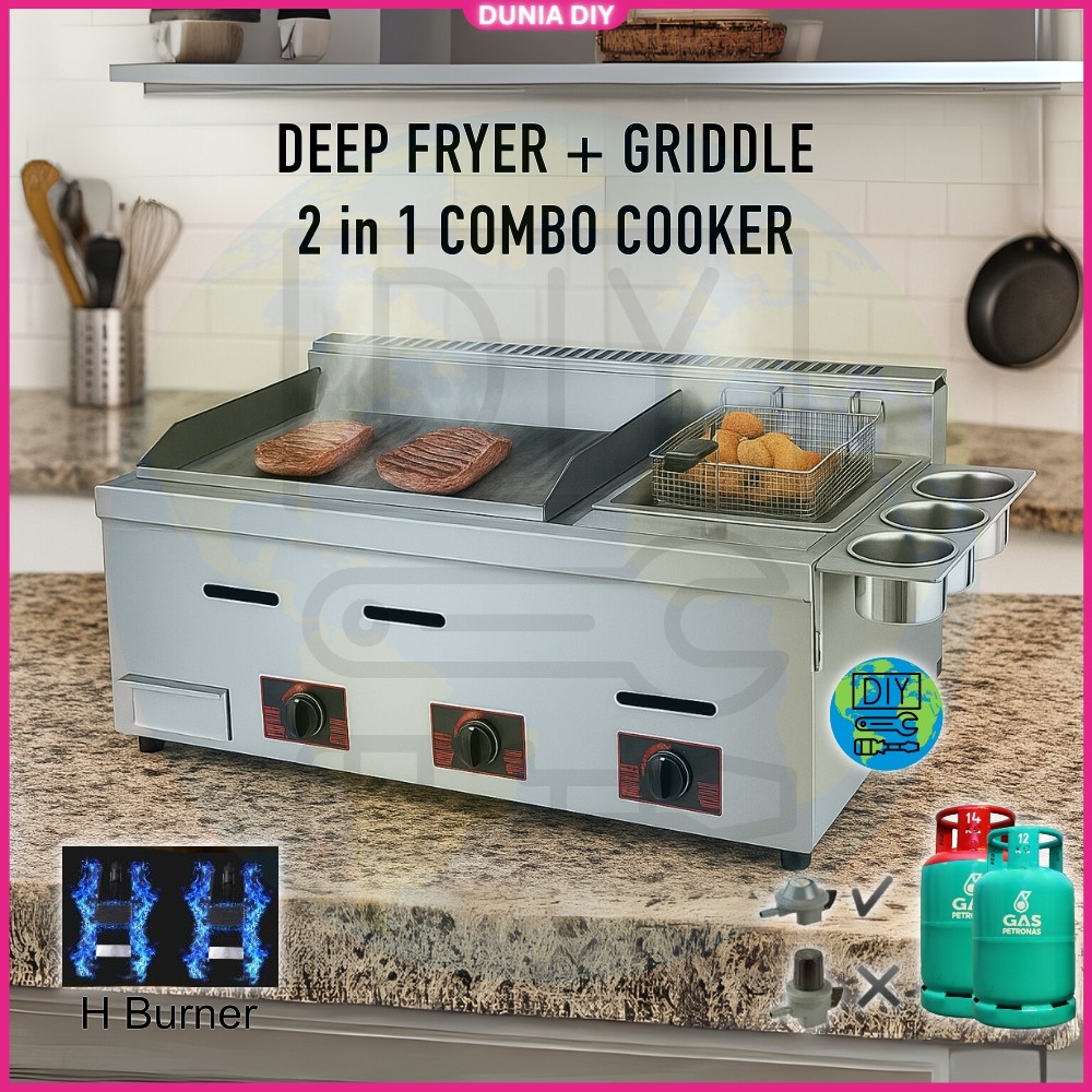 728 Commercial Gas Griddle Deep Fryer Combo Stove BBQ Grill Food Truck ...