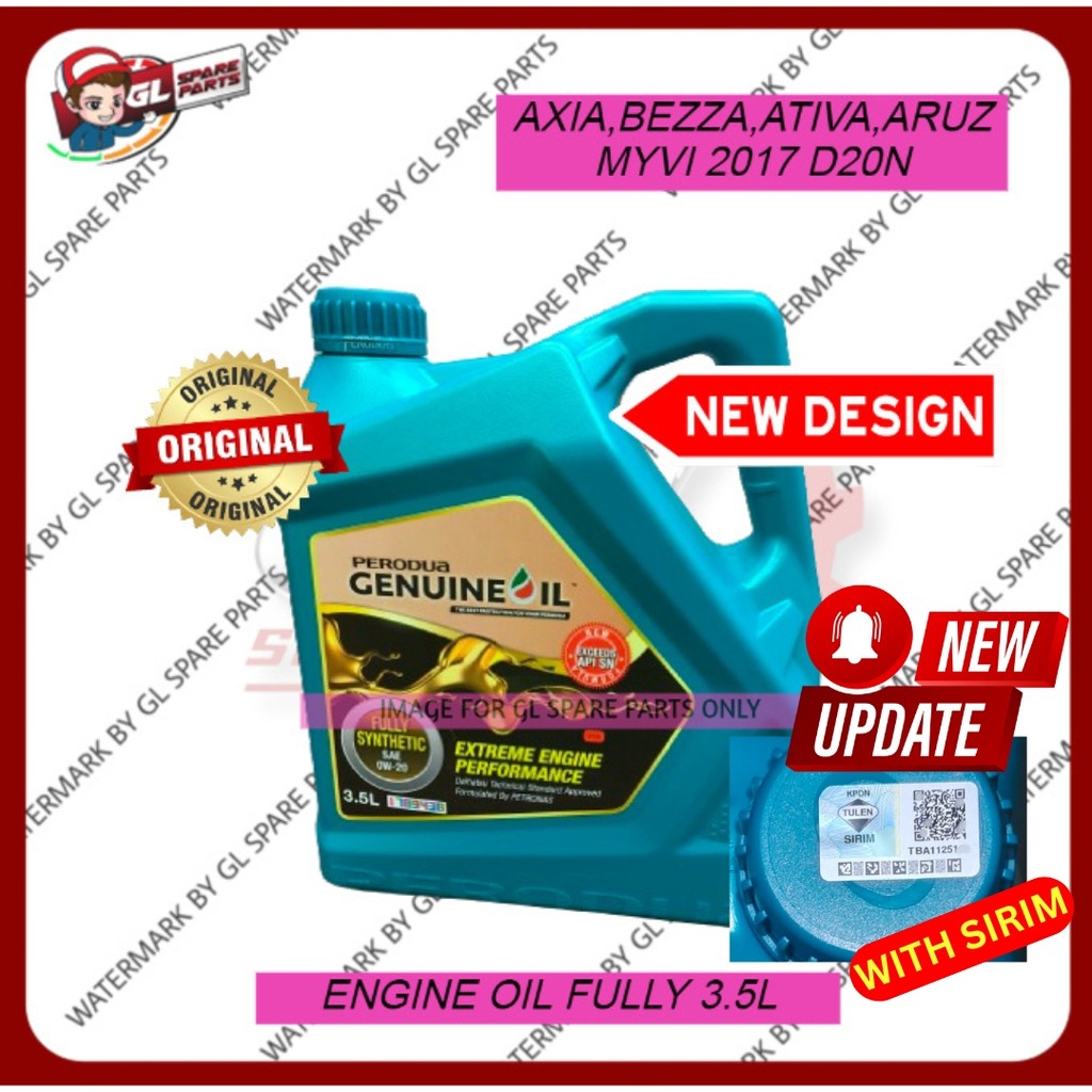 100% ORIGINAL PERODUA 0W20 0W-20 (3.5L) FULLY SYNTHETIC ENGINE OIL ...