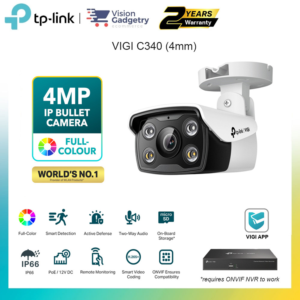 TP-Link VIGI C340 VIGI 4MP Outdoor Full-Color Wi-Fi Pan Tilt Network ...