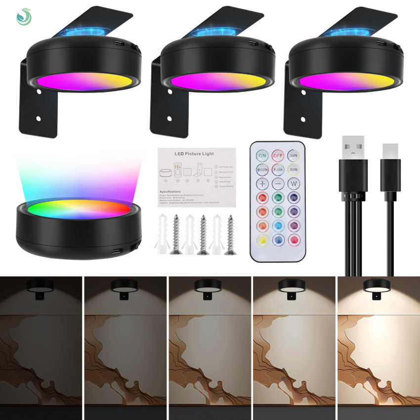 Wall Lights, 3 Pack LED Wall with Remote & Charging Station, 13 RGB ...