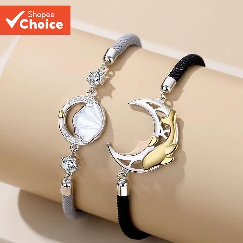 Couple Bracelet Set Minimalist Shell Moon Design Handmade Woven ...