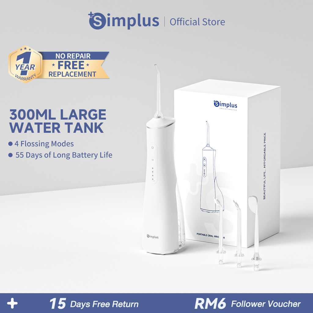 【New Launch】Simplus Water Flosser 300mL Large Reservoir 4 Modes 4 Nozzle Tips 55 Days Battery ...