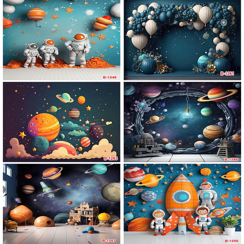 Earth Space Planet Astronaut Backdrop Starry Sky Spacecraft Baby ...