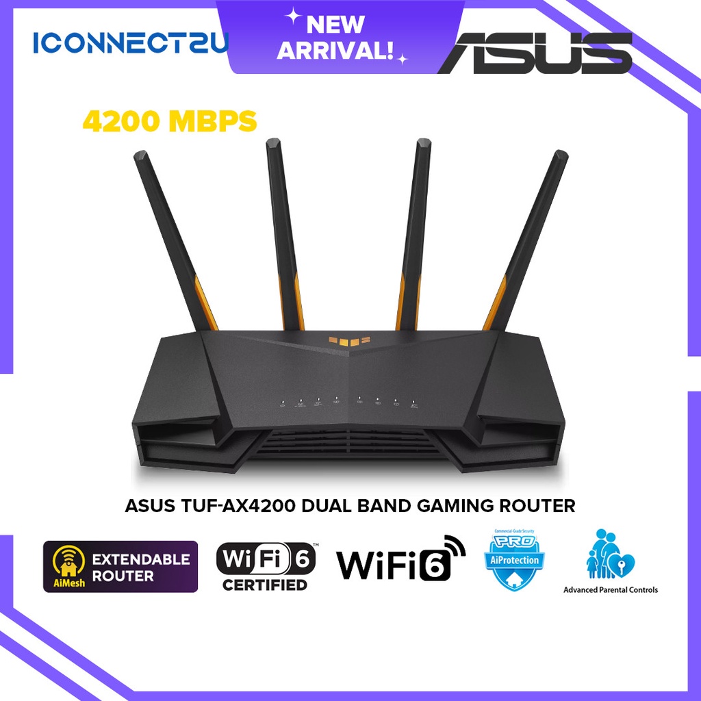 Asus TUF Gaming TUF-AX4200 4200Mbps Dual Band WiFi 6 Multi-Gigabit VPN ...
