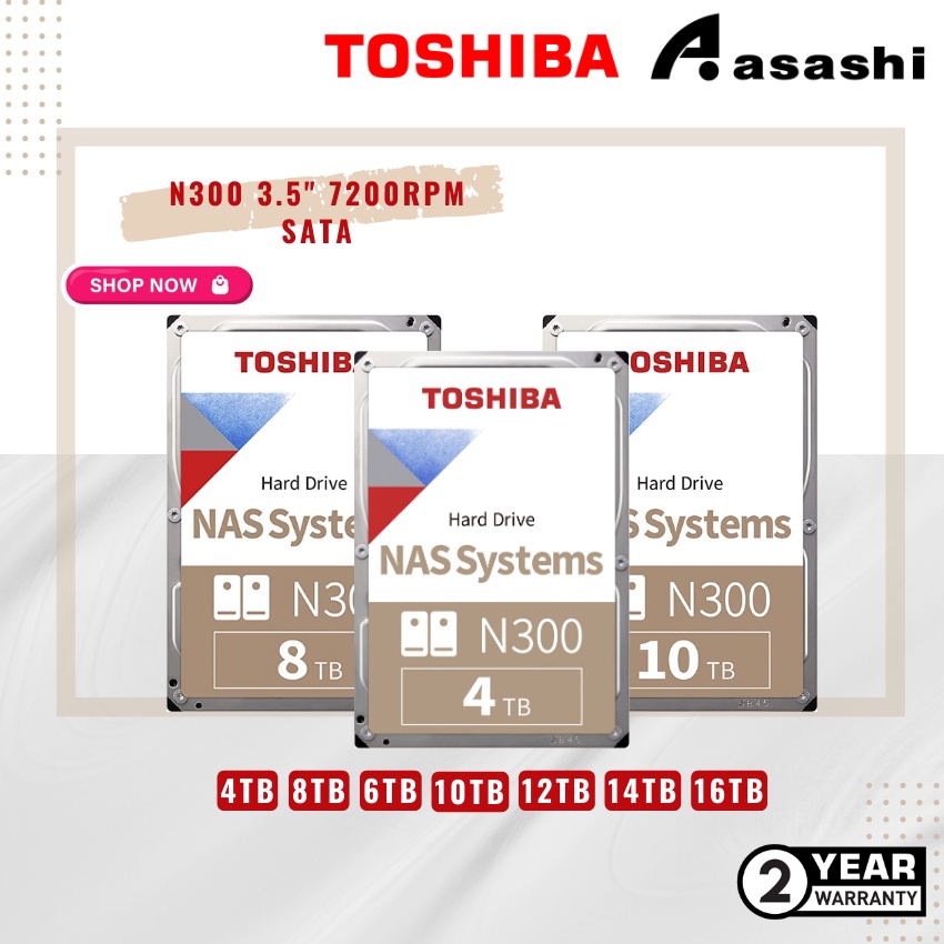 Toshiba NAS N300 3.5" 7200RPM SATA 4TB HDWQ140UZSVA / 6TB / 8TB / 10TB / 12TB / 14TB / 16TB Nas ...