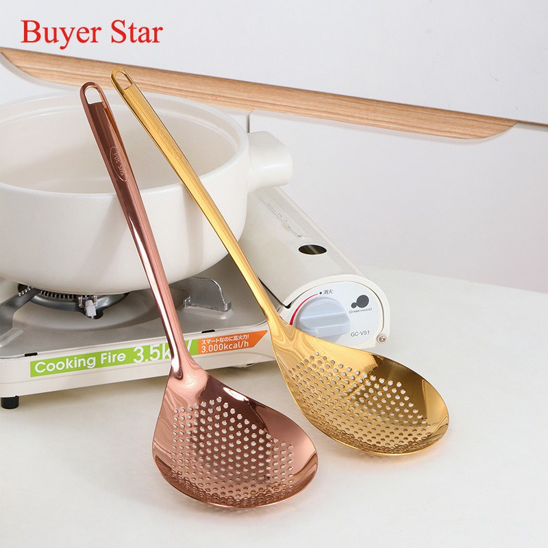 Stainless Steel Long Handled Golden Colander Larger Drainage Spoon ...