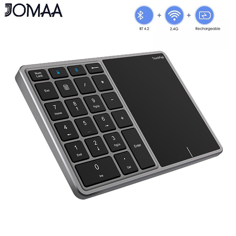 jomaa Bluetooth Numeric Keypad Rechargeable Aluminum 2.4G 22-Key Number Pad With Touchpad for ...