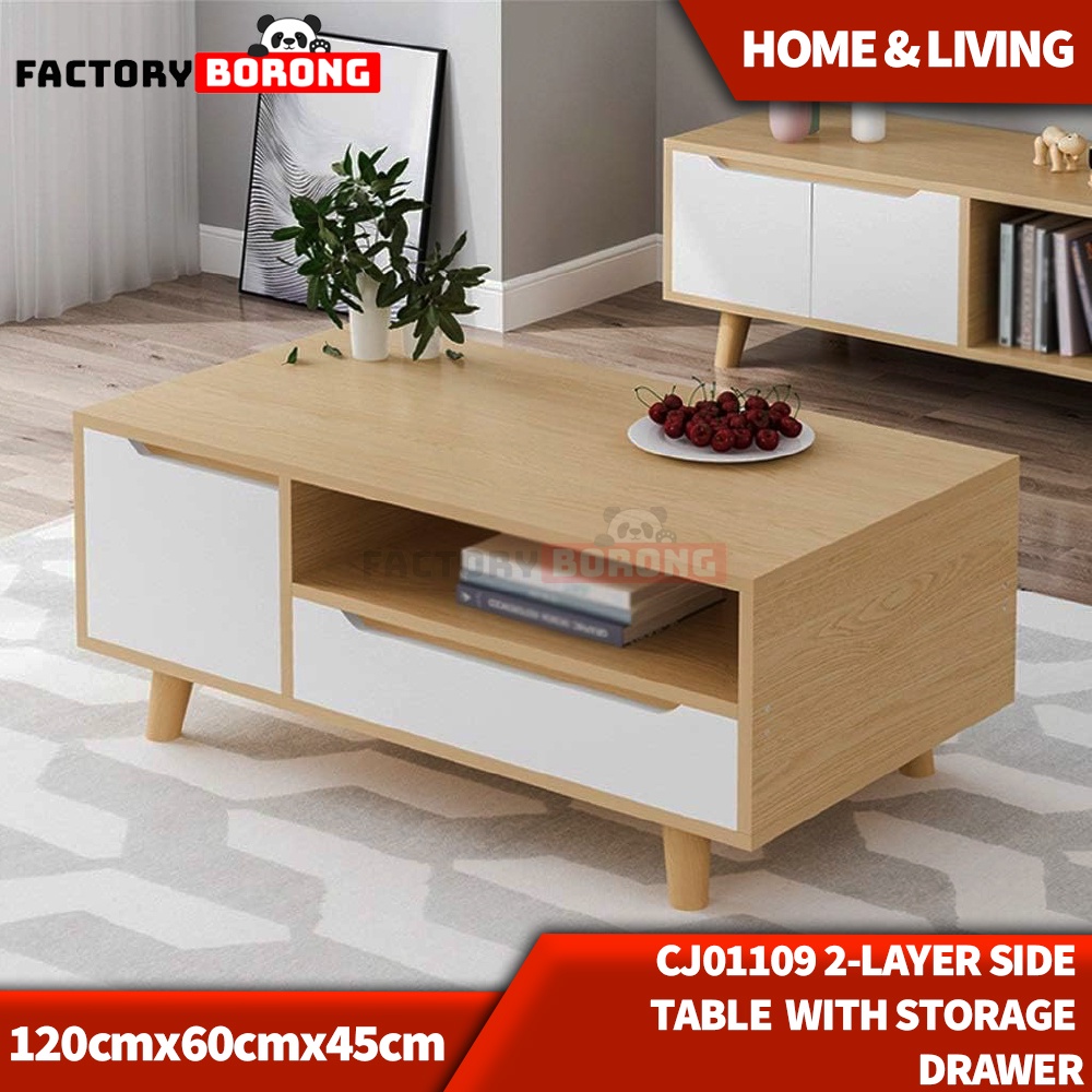 FB CJ01109 Coffee Tables Cabinet Side Table 2-Layer Drawer Storage Tea ...