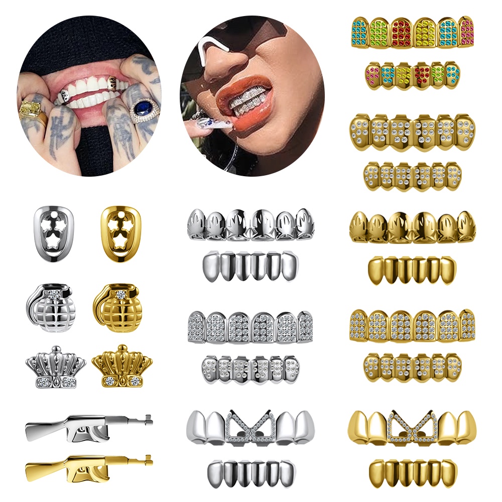 18K Gold Plated Hip Hop Polished Teeth Grillz CZ Zircon Lower Bottom ...
