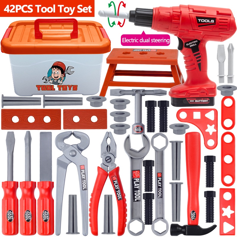 Tool Toy Set Kids Power Drill Hammer Hardware Engineers Box Kit ...