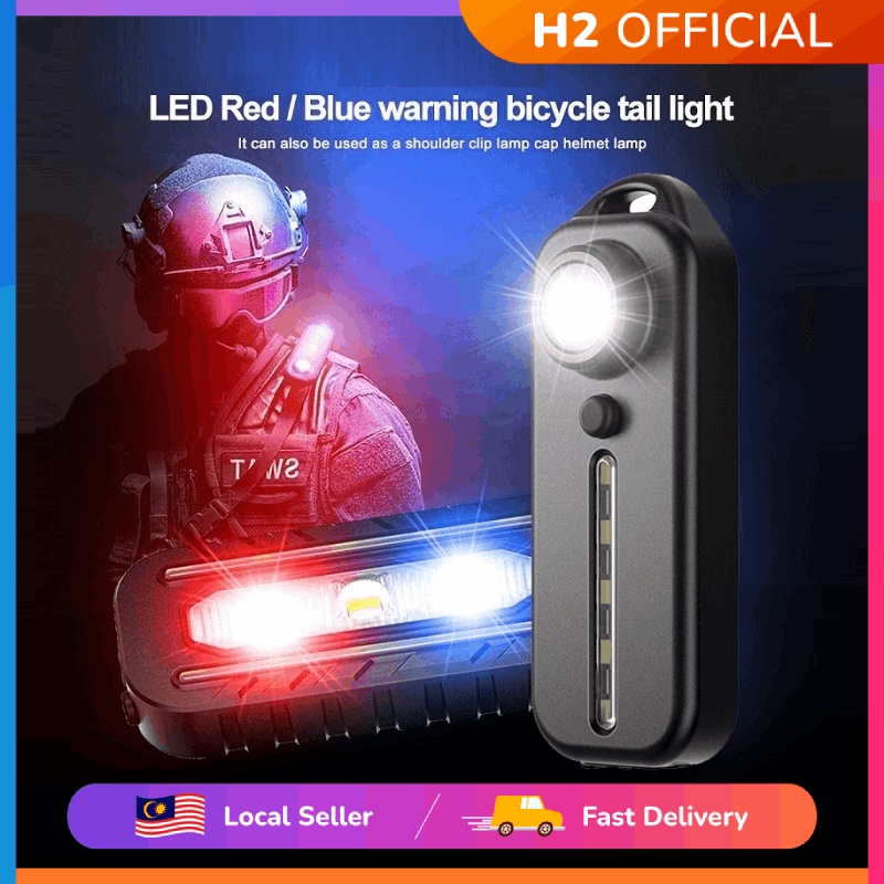 H2 LED Red Blue Shoulder Polis Light With Clip USB Charging Flashing ...