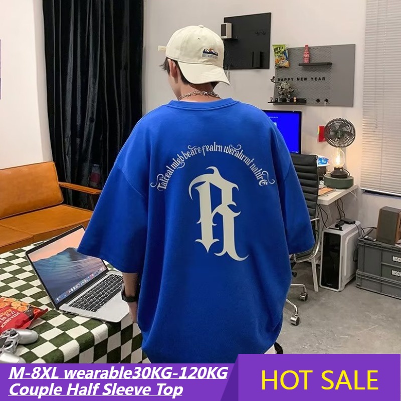 M-8XL Oversized Letter R printing 2024 Men T Shirt Ulzzang Cotton Short Sleeved Baggy Size Youth ...
