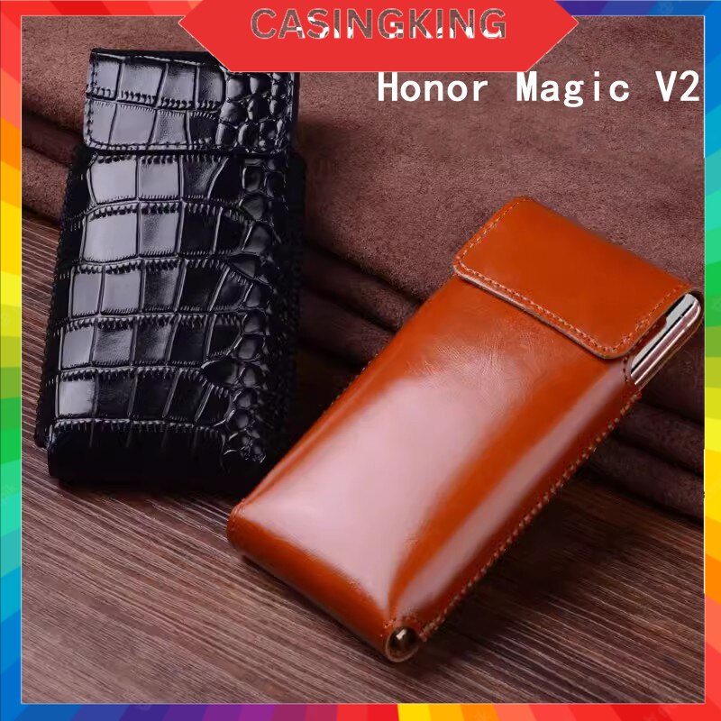 Business Magnetic Pouch for Honor Magic V2 Case Genuine Leather Phone ...