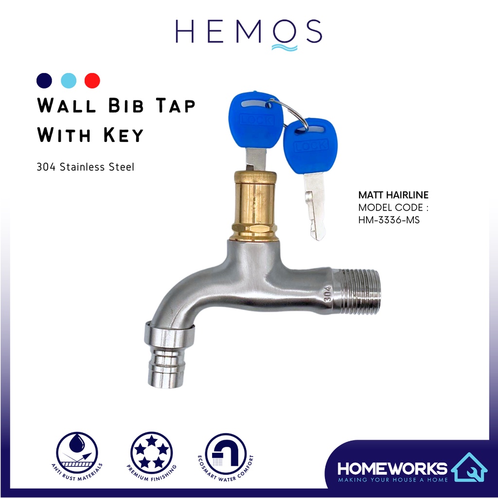 HEMOS BATHROOM FAUCET SUS 304 OUTDOOR ANTI-THIEF WALL BIB TAP WITH KEY ...
