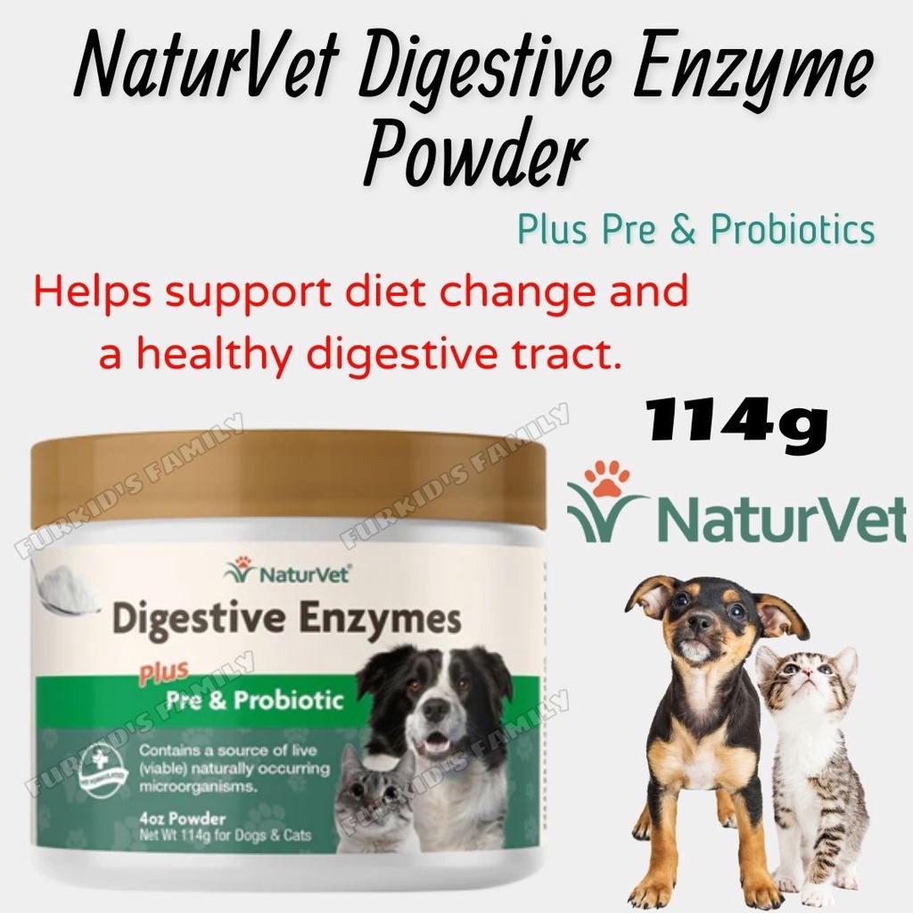NaturVet Digestive Enzymes Powder Plus Prebiotics & Probiotics - 114g ...