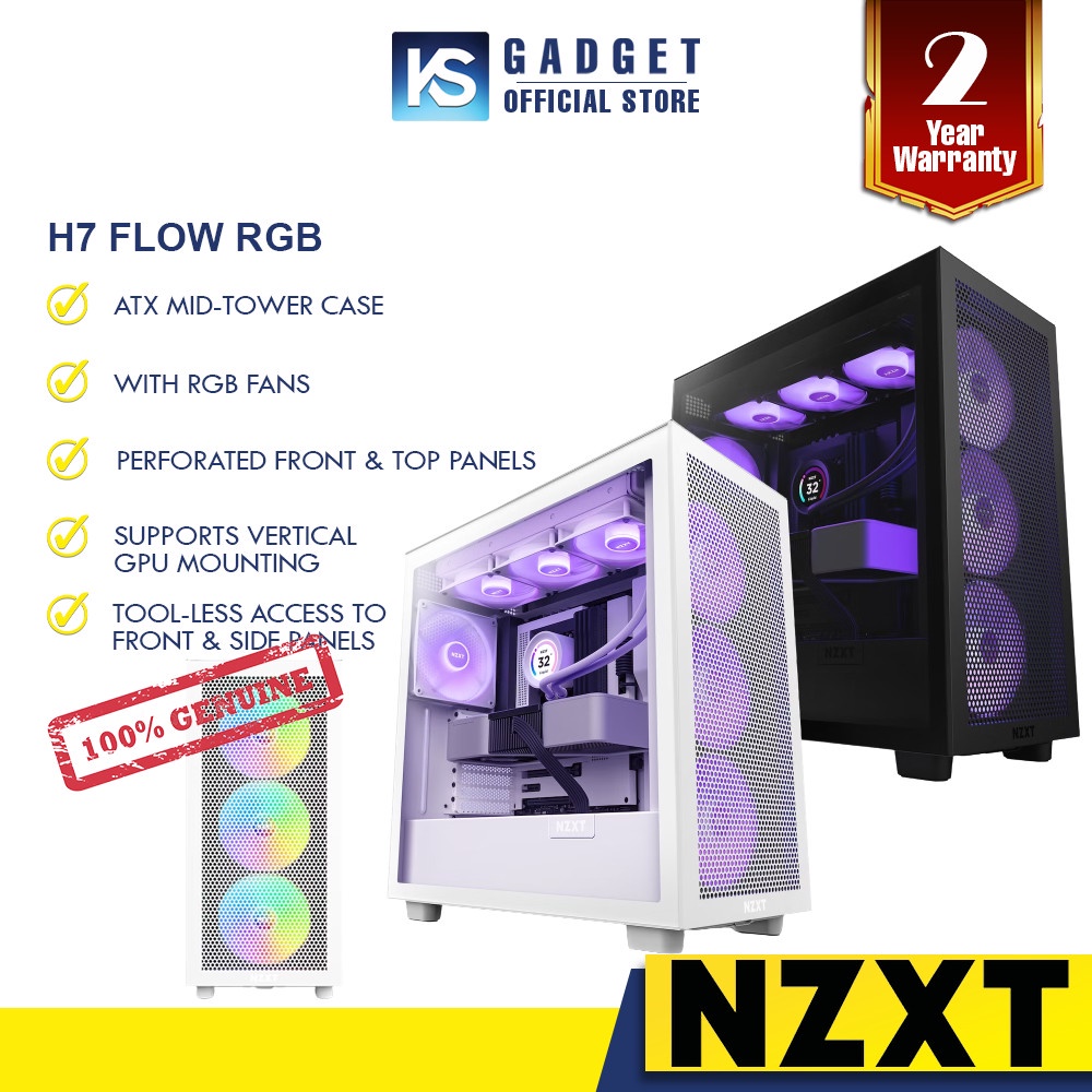 NZXT H7 FLOW RGB Mid-Tower Case - Black & White | Shopee Malaysia