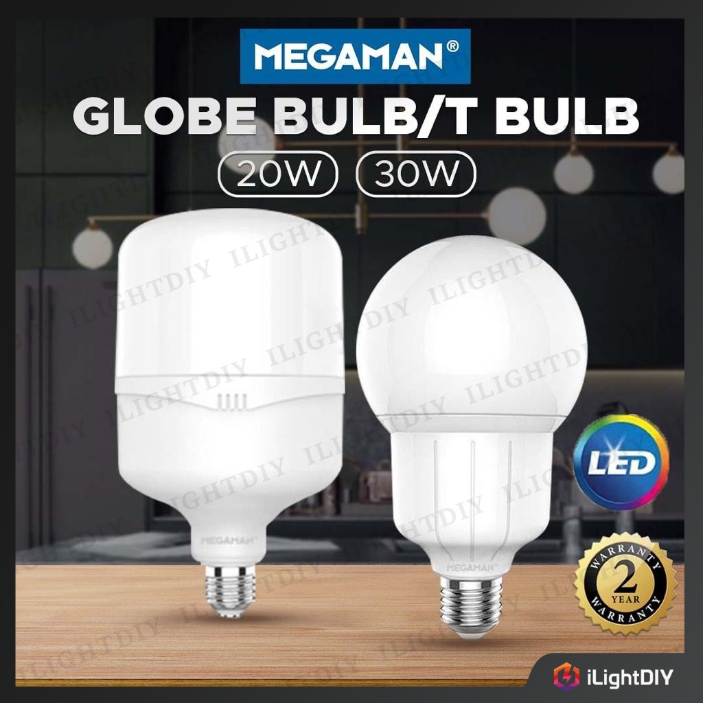 MEGAMAN 20W GLOBE BULB/30W T BULB E27 LED LIGHT BULB | Shopee Malaysia