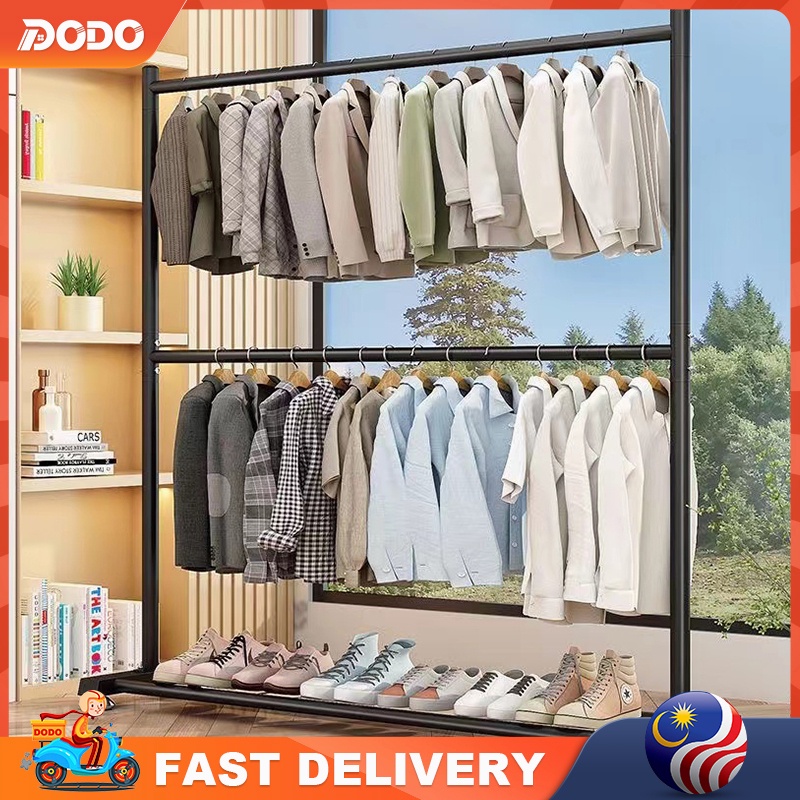 Single/Double Pole Clothes Hanging Rack Strong Steel Laundry Rack Cloth ...