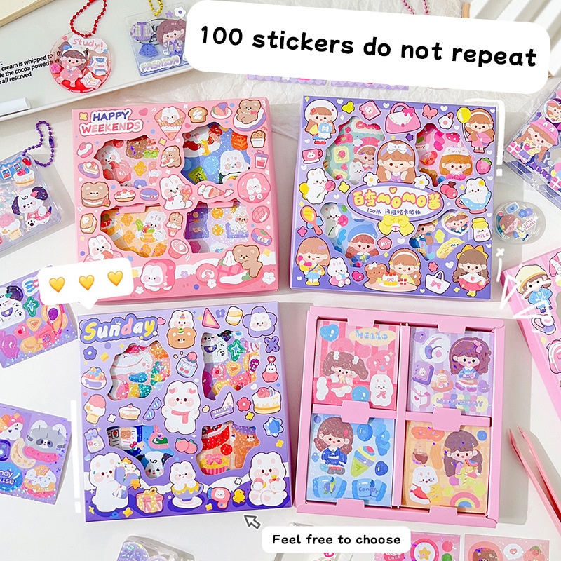 100 Sheets Cartoon Shiny Guka Boxed Stickers Children Glitter ...