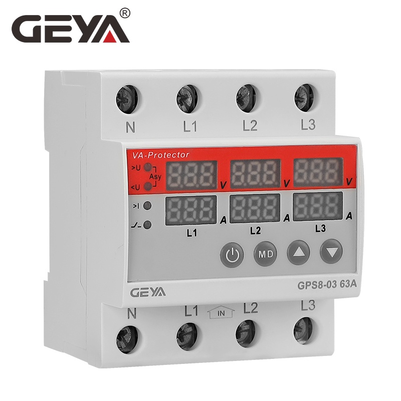 GEYA GPS8-03 Din Rail 3 Phase Voltage Relay 3P+N Over and Under Voltage ...