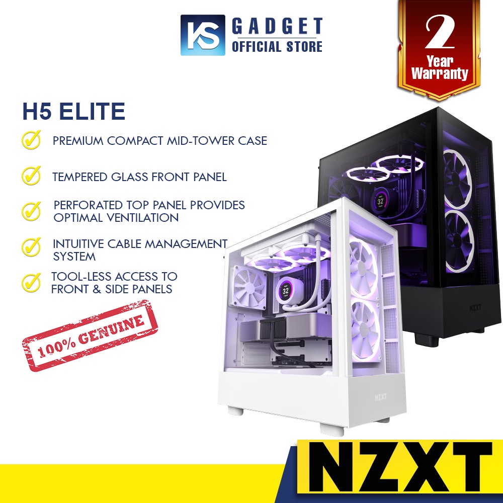 NZXT H5 ELITE / H510 ELITE MID-TOWER ATX CASE (BLACK / WHITE) | Shopee ...
