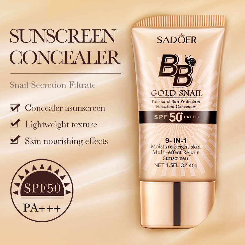 ROREC SADOER SPF50+ PA+++ Gold Snail Sunscreen BB Cream Concealer Cream Sunblock 40g | Shopee ...