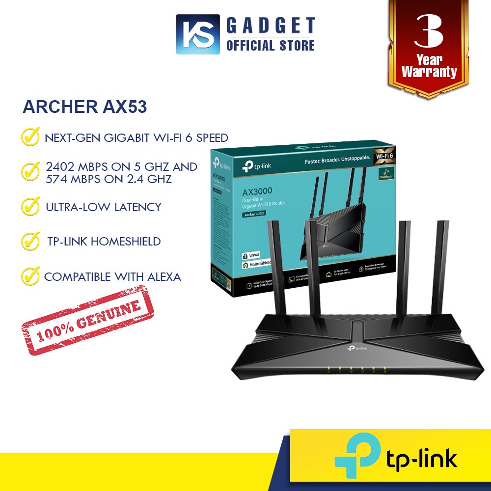 TP-Link Archer AX53 Wifi 6 Router Dual Band Gigabit AX3000 High Power ...