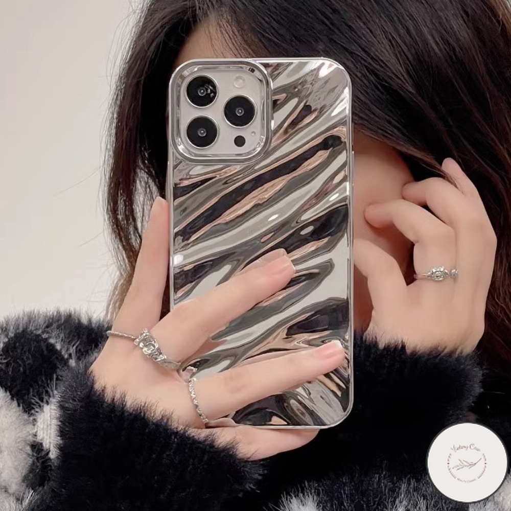 VC Compatible for iPhone 14 Pro Max Silver Pleats Casing iPhone 11 3D ...
