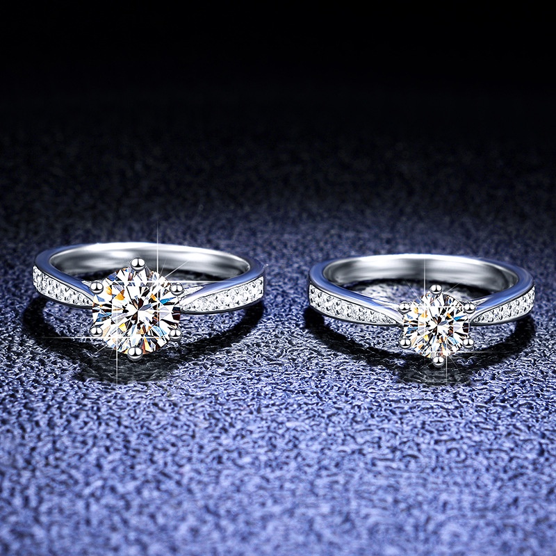 [With Gra Certificate] Real Moissanite Ring Classic Crown Six-Claw 1-3 Carat S925 Sterling ...