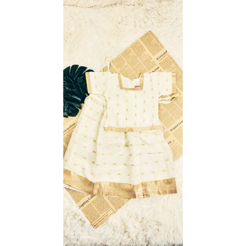 (READY STOCK) Ellakiya Cream Pathu pavadai / kids lehenga /pavadai ...