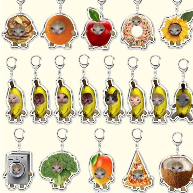Food Cat Head Banana Cat Emoji Keychain Spoof Cat Schoolbag Pendant ...