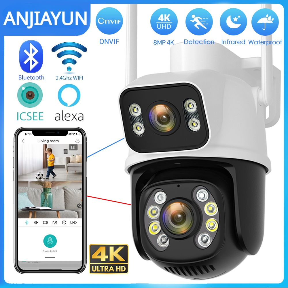 8MP 4K WIFI Camera Dual Lens Dual Screen Outdoor Night Vision Video Surveillance Camera PTZ ...